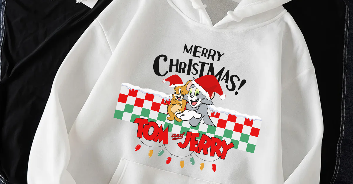 Tom ve Jerry Merry Christmas Yılbaşı Kapşonlu Sweatshirt